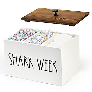 Hacaroa Tampon Holder for Bathroom, Shark Week Tampon Storage Organizer with Lid, Farmhouse Rustic Wood Pad Container Feminine Product Caddy Box for Bathroom Accessories, Movable Partition