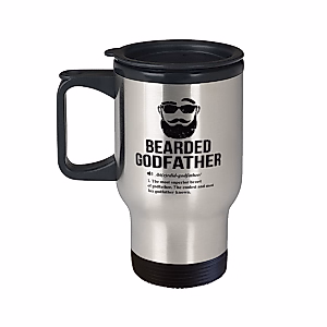 Godfather Bearded Funny Definition Stainless Steel Mug, Godfather Like a Normal Dictionary Tumbler Travel metal Mug Gift