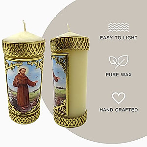 Hand Crafted Saint Francis of Assisi Catholic Prayer Candle, Unscented Decorative Candles for Devotional, Religious Gifts for Christian Men and Women, 4.75 Inches