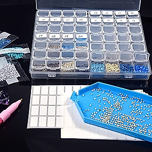 5D Diamond Painting Accessories-3 Pack 56 Grids Clear Diamond Painting Storage Container with 400pcs Label Stickers for Bead Storage,Sewing, Nail Diamonds,Embroidery Boxes Organizer