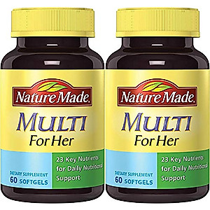 Nature Made Multi for Her, 23 Essential Vitamins & Minerals 60 Softgels (Pack of 2)