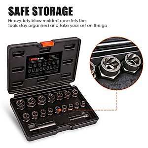 THINKWORK Bolt Extractor Set, 18 Pieces Impact Bolt & Nut Remover Set, Stripped Lug Nut Remover, Extraction Socket Set for Removing Damaged, Frozen, Rusted, Rounded-Off Bolts, Nuts & Screws