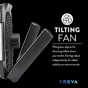 Treva 10-Inch Portable Desktop Air Circulation Battery Fan, 2 Speed, Compact Folding & Tilt Design Fan With Adjustable LED Lights