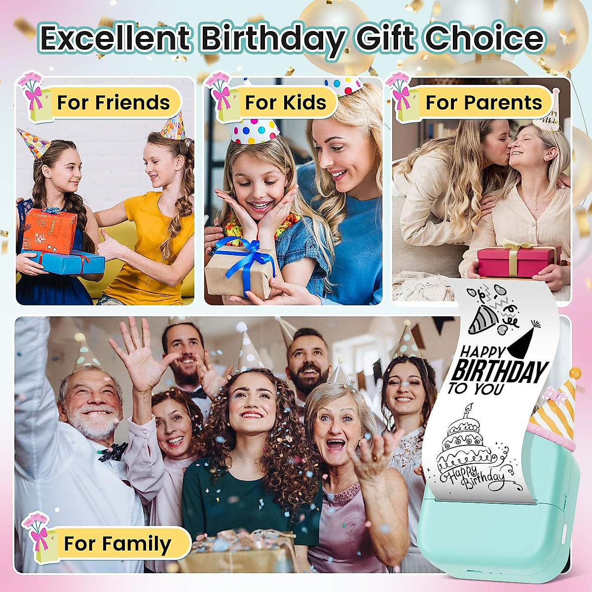 Mandizza Sticker Printer- M02L Pocket Printer with 6 Rolls Paper Thermal Mini Printer Portable Printer for Printing Photos, Study Notes, Scrapbook, Journal, Birthday, Green