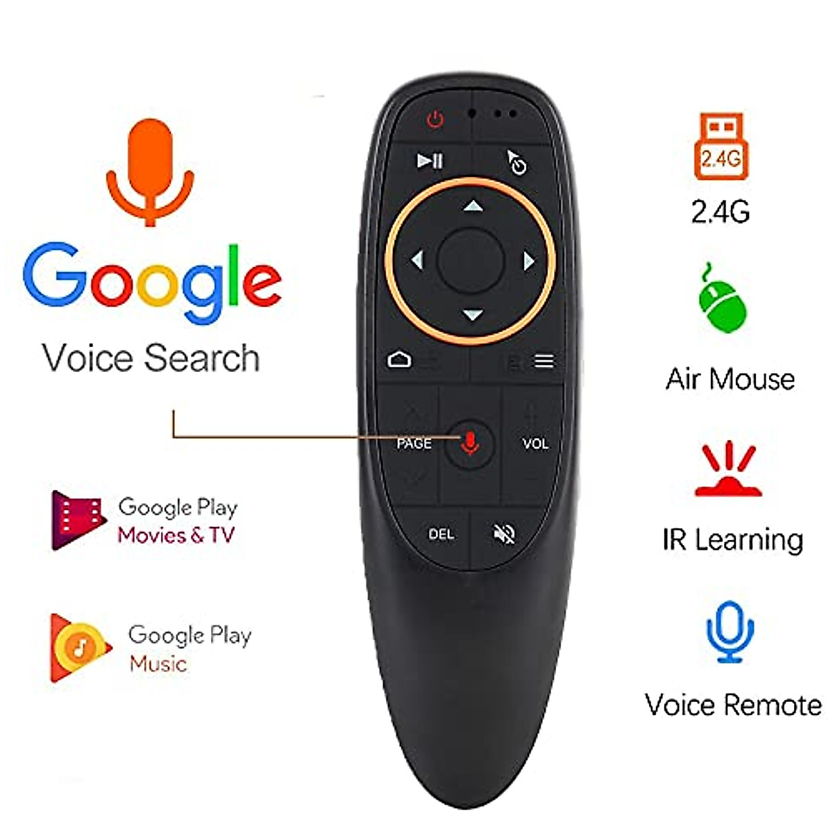 Air Mouse Remote Control, 2.4 GHz Wireless Voice Remote Control with IR Learning, Wireless Connection via USB Receiver Up to 10m for Smart TV PC Android TV Box Laptop Projector Windows Android Mac OS