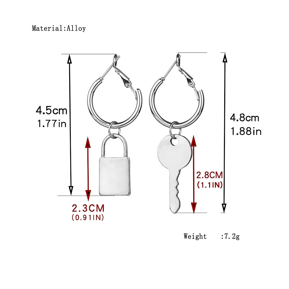 Lock and Key Earrings for Women.Asymmetric Lock Key Earring, Padlock Dangle Hoop Earrings Key Punk Edgy Aesthetic Earrings