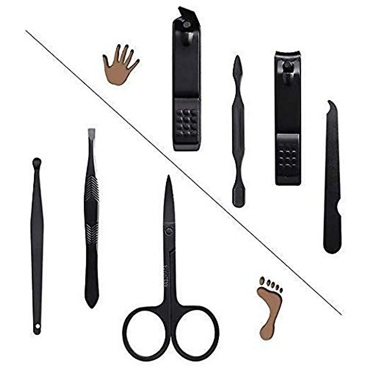Professional Multifunction Nail Clipper Set Black Stainless Steel Leather Case