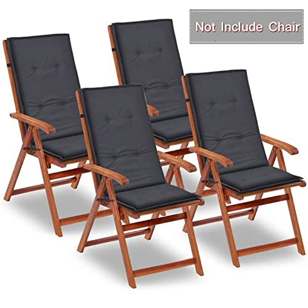 FYBOOR High Back Chair Cushions, Rocking Chair Cushion Outdoor, Indoor Back and Seat Cushion with Ties, Patio Recliner Cushions for Adirondack, Sun Lounger Chair Pads 120X50cm,Burgundy,Set of 4