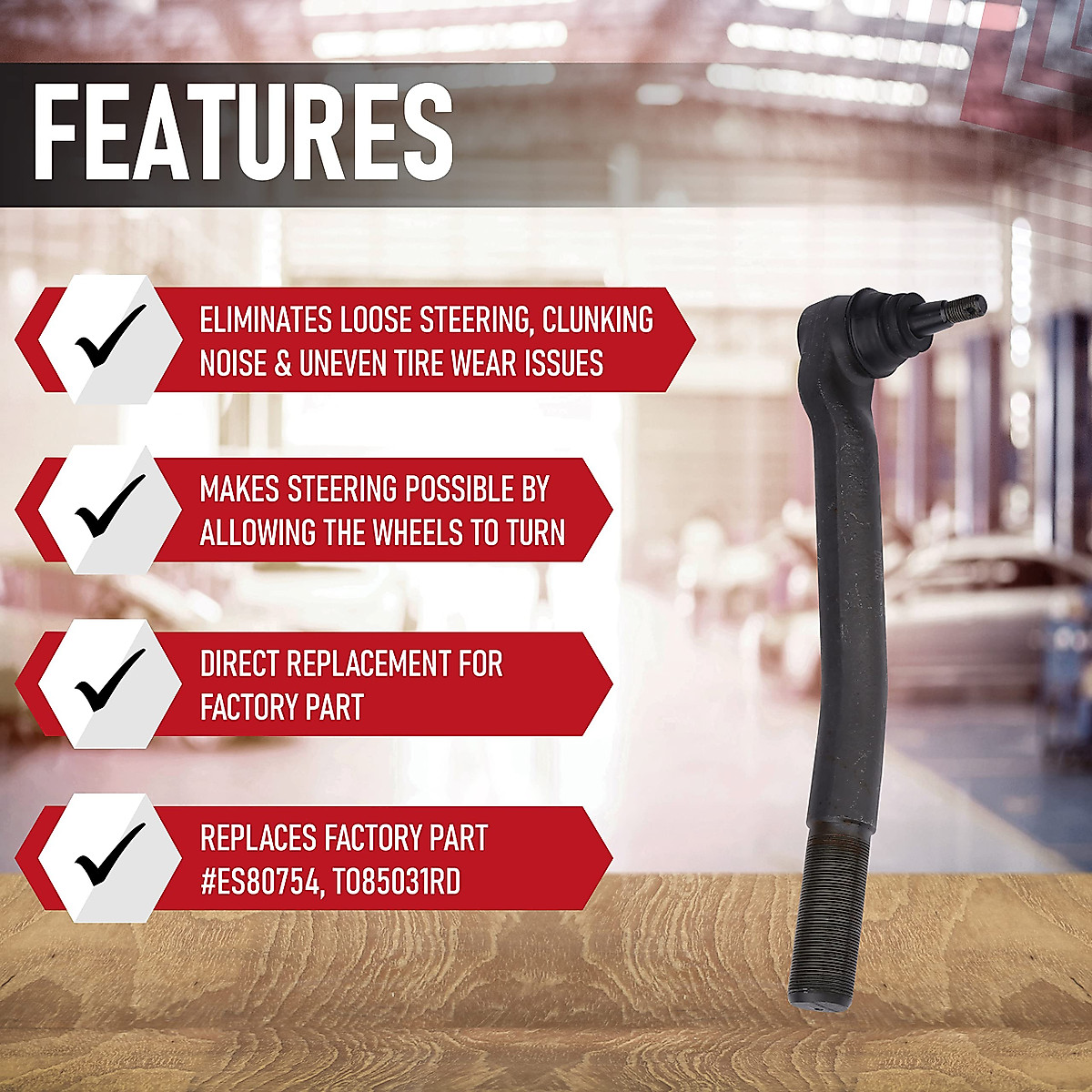 Replacement Tie Rod End - ES80754 - Compatible with Ford Vehicles - 2005, 2006, 2007, 2008, 2009, 2010, 2011, 2012, 2013, 2014, 2015, 2016 F-250 Super Duty, F-350 Super Duty - Front Left Outer Tie Rod