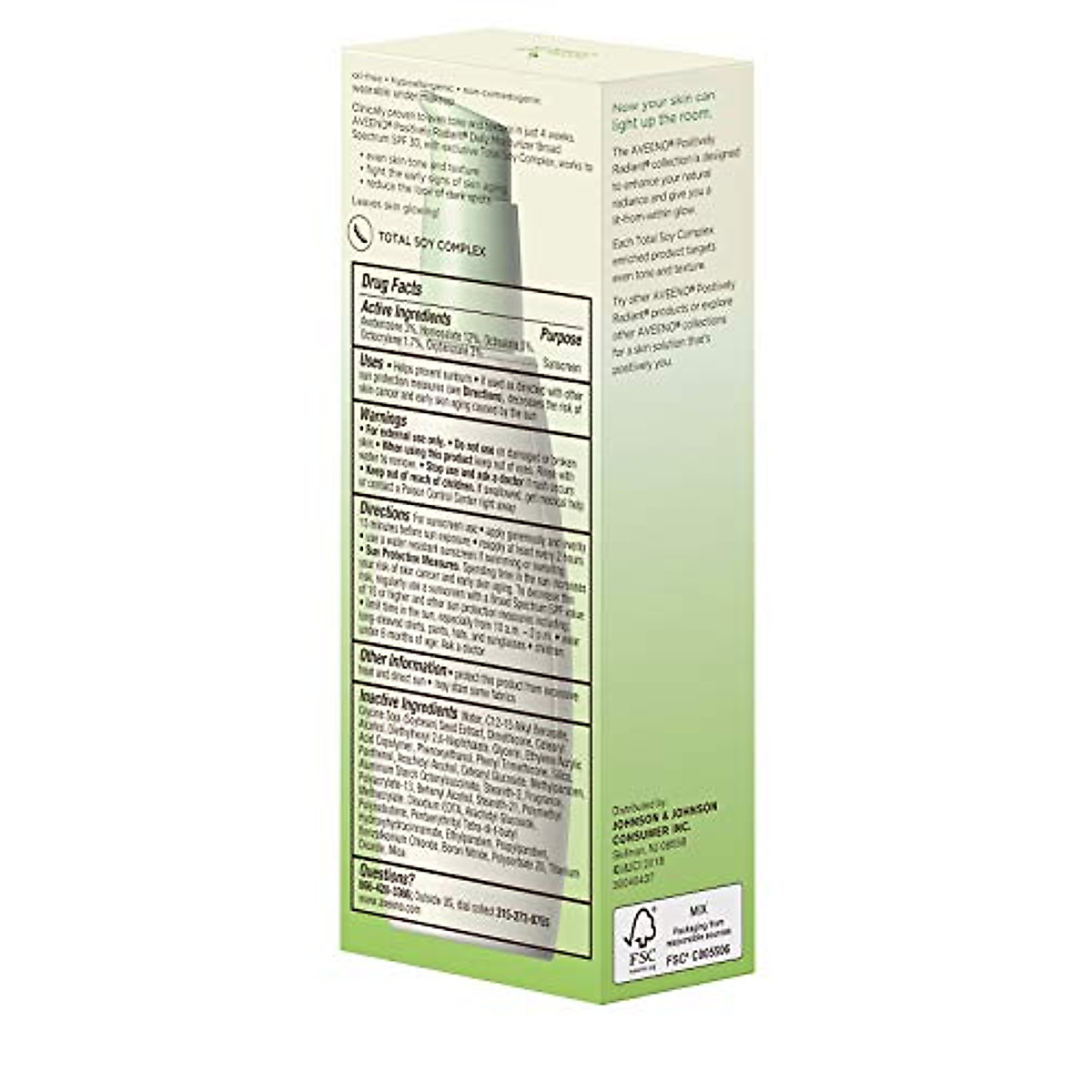 Aveeno Positively Radiant Daily Facial Moisturizer with Total Soy Complex and Broad Spectrum SPF 30 Sunscreen, Oil-Free and Non-Comedogenic, 2.5 fl. oz