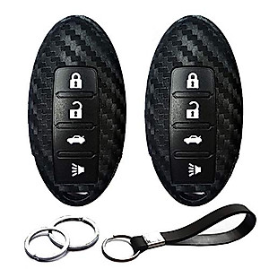 2pcs Compatible with Nissan 4 Buttons Smart Carbon Fiber Looks Silicone Case Remote Key Fob Cover for 2002-2018 Nissan 350Z Altima Armada GT-R Maxima Murano Quest Sentra, Infiniti FX35 FX37 Q40 Q45