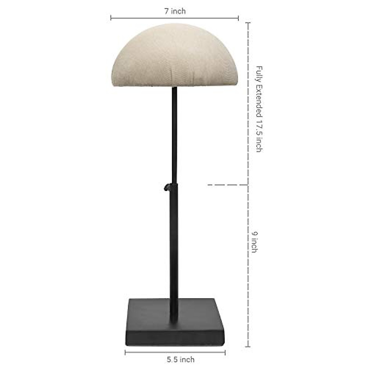 MyGift Premium Tabletop Black Metal Hat Stand and Wig Display Holder Rack with Fabric Covered Dome and Adjustable Height