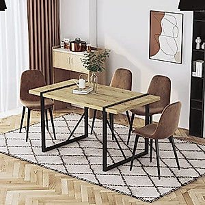 Dining Chairs Set of 4,Modern Mid Century Living Room Side Chairs with Metal Legs, Washable PU Leather, Armless Side Chairs for Kitchen Lounge Farmhouse, Rustic Brown, 4PCS