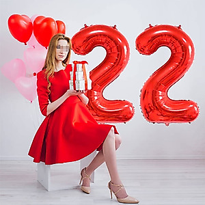 Xihuimay Number 22 Balloons 40 inch Digital Balloon Alphabet 22 Birthday Balloons Digit 22 Helium Balloons Big Balloons for Birthday Party Supplies Wedding Bachelorette Bridal Shower, Red Number 22