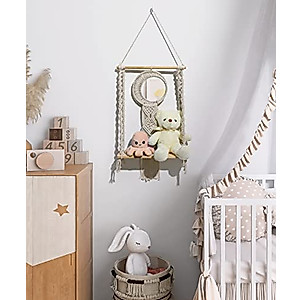 Sonefreiy Macrame Wall Hanging Shelf Boho Rope Shelves with Mirror Dreamcatcher Bohemian Wall Decor for Bedroom, Bathroom, Living Room