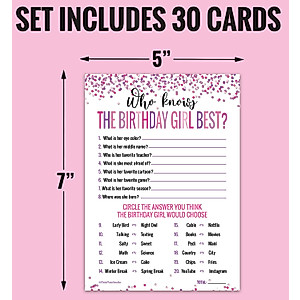 30 Who Knows The Birthday Girl Best Game Cards- for Child or Teen- Fun and Easy Game for Party or Sleepover- Girl Birthday Supplies, Activity, Decorations