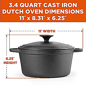 COMMERCIAL CHEF 3.4 Quart Cast Iron Dutch Oven with Dome Lid and Handles
