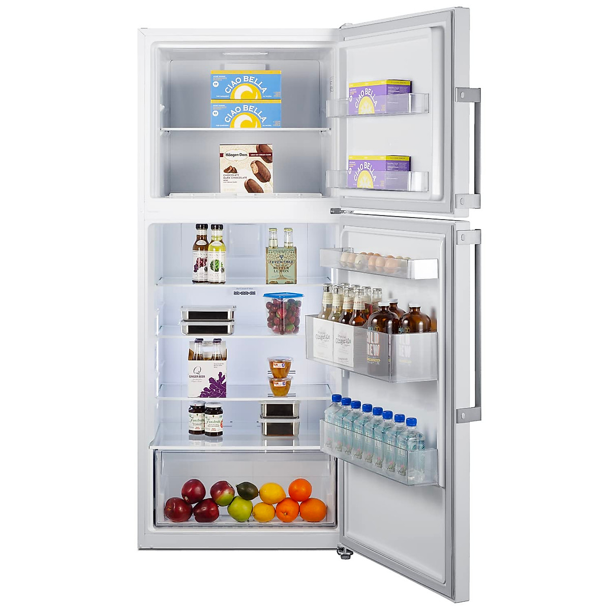 Summit Appliance FF1515W 28" Wide Top Mount Refrigerator-Freezer, Interior LED Lighting, Digital Temperature Control, 13.63 cu.ft Capacity, Frost-free, Open Door Alarm, White Exterior