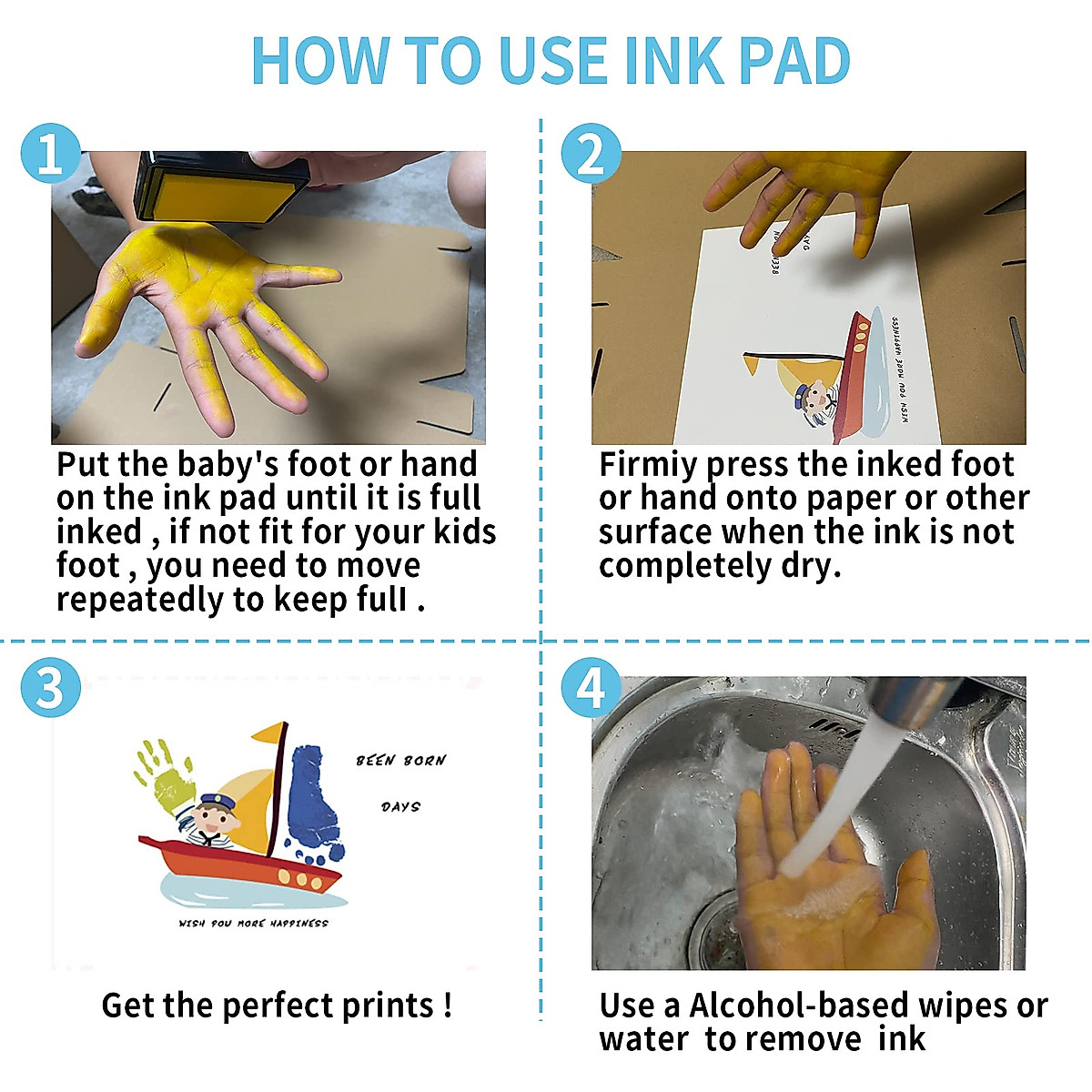 Xingwenice Baby Ink Pad Handprint and Footprint - Washable Safe Pet Paw Print Stamp, Non-Toxic and Acid-Free Ink, Perfect Family Keepsake Baby Shower Gifts for New Mom (Blue, Pink), 3.74×2.52×0.86 ''