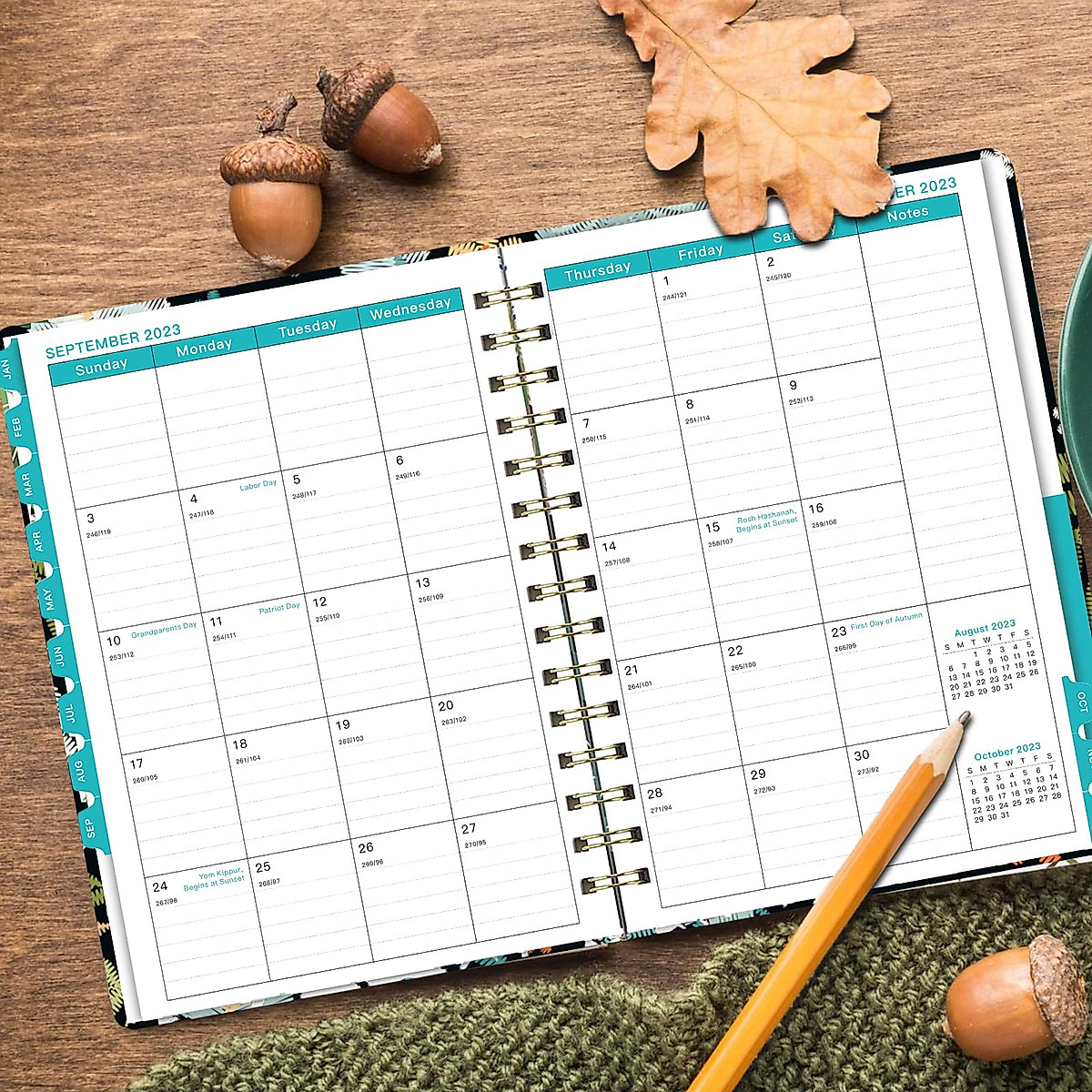 Ymumuda 2023 Planner, Weekly Monthly Planner 2023, 12 Months, JAN.2023 - DEC.2023, 8.4"×6", Spiral Planner Notebook with Stickers, Elastic Closure, Inner Pocket, Coated Tabs, Blue Embroidery Floral