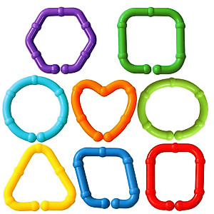 RAINBOW TOYFROG Baby Links Rings - 35 Geometric Linking Chains Ring Toys for Baby - Safe Infant Toys for Teething and Sensory Development - Car Seat & Stroller Toys for Infants & Toddlers