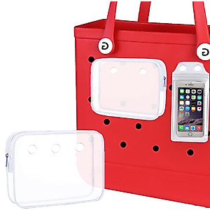 Genovega 3 Packs Clear Inner Bags for Boag Bag Rubber Beach Tote Bag, Hole Insert Bag Organizer Storage, Waterproof Zipper Pouch for Women Cruise Trip Pool Swim Essentials Stuff Travel Vacation Necessities