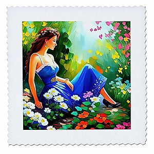 3dRose Beauty in Blue Dress Dreams in The Secret Corner of The Flower... - Quilt Squares (qs-379055-2)