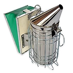 Foxhound Bee Co Stainless Steel 11-inch Smoker for Beekeeping with Heat Chamber, Burn Shield, Green Bellow and Heavy Duty Features for Producing Smoke when Working Bee Hives