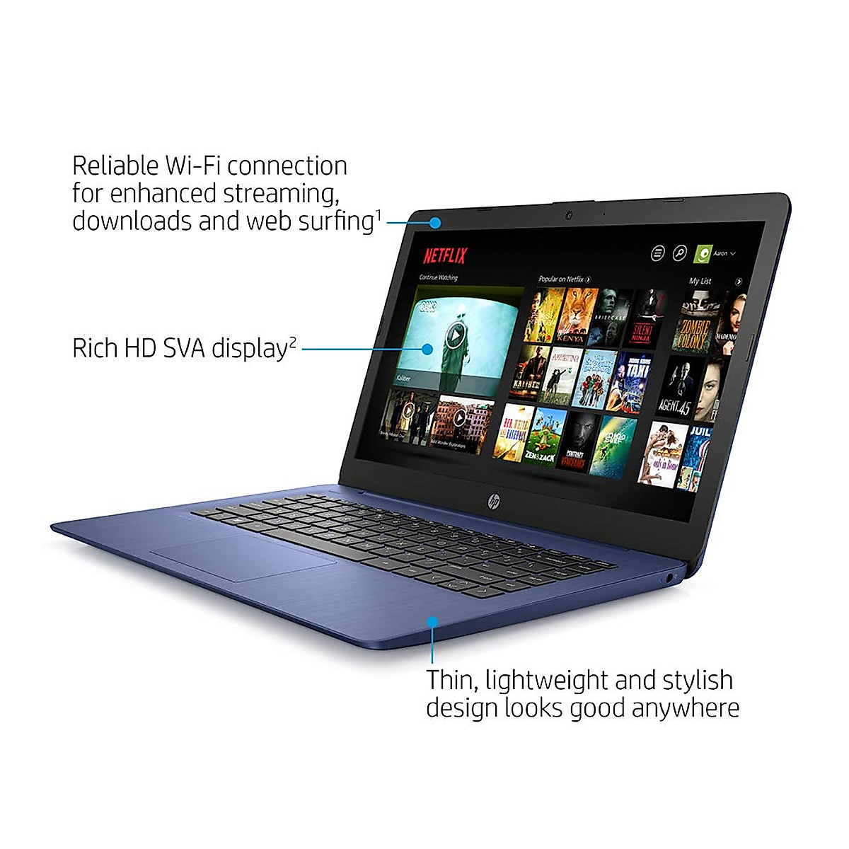 HP 2021 Stream 14" HD SVA Laptop Computer, Intel Celeron N4000 Processor, 4GB RAM, 64GB eMMC Flash Memory, Webcam, 1-Year Office, Intel UHD Graphics 600, Win 10S, Royal Blue, 128GB SnowBell USB Card