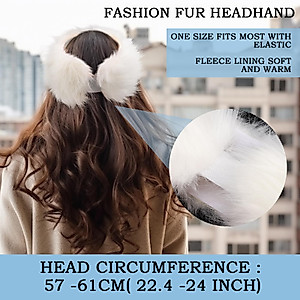 Ramede 4 Pcs Women's Faux Fur Bikini Bra Top Fur Headband Wrist Cuffs Bikini Panties Set Furry Suits for Women Swimsuits(White)