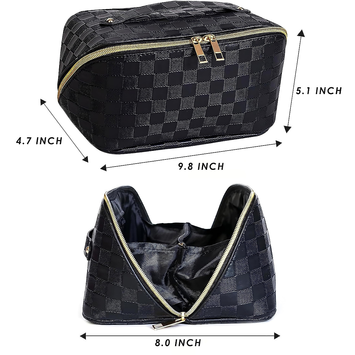 Checker Makeup Bag, Checkered Cosmetic Bag, Large Capacity Travel Cosmetic Bag, Everyday Makeup Bag, Emergency Bag for Teen Girls (WHITE)