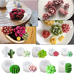Succulent Silicone Mold, 9 Pack Flower Resin Mold, 3D Cacti Candle Mold for Scented Candles Soaps Making, Wax Resin Casting, Soap Cake Dessert Mousse Mold DIY Mould