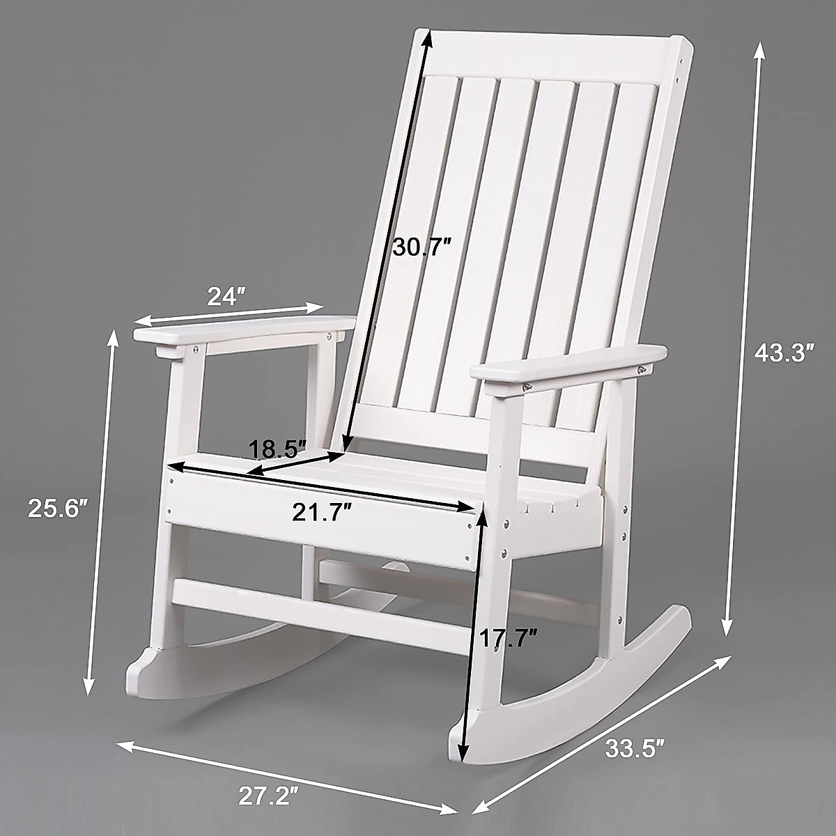 LAZZO Patio Rocking Chair, Large Recycled Plastic Rocker Chair, 1 Person Indoor & Outdoor Porch Rocking Chair for, Garden, Yard, Living Room, Entryway (White)
