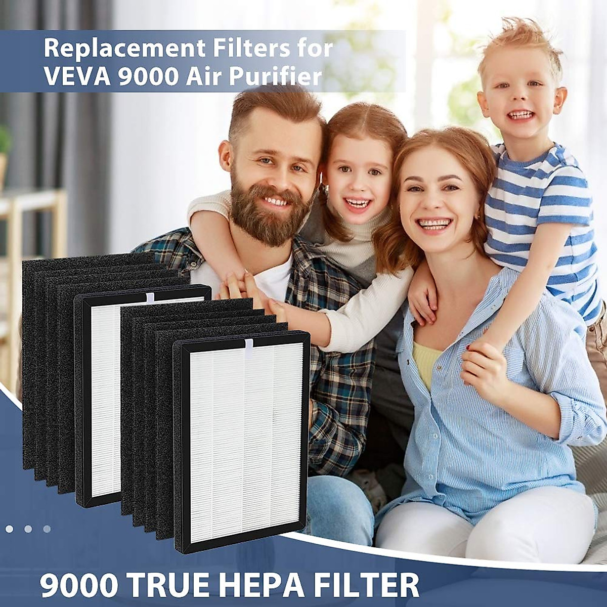 Mchillnet ProHEPA 9000 True HEPA Filters Replacement Compatible with VEVA ProHEPA 9000 Air Cleaner Purifier, Including 2 True HEPA Filters + 8 Activated Carbon Filters