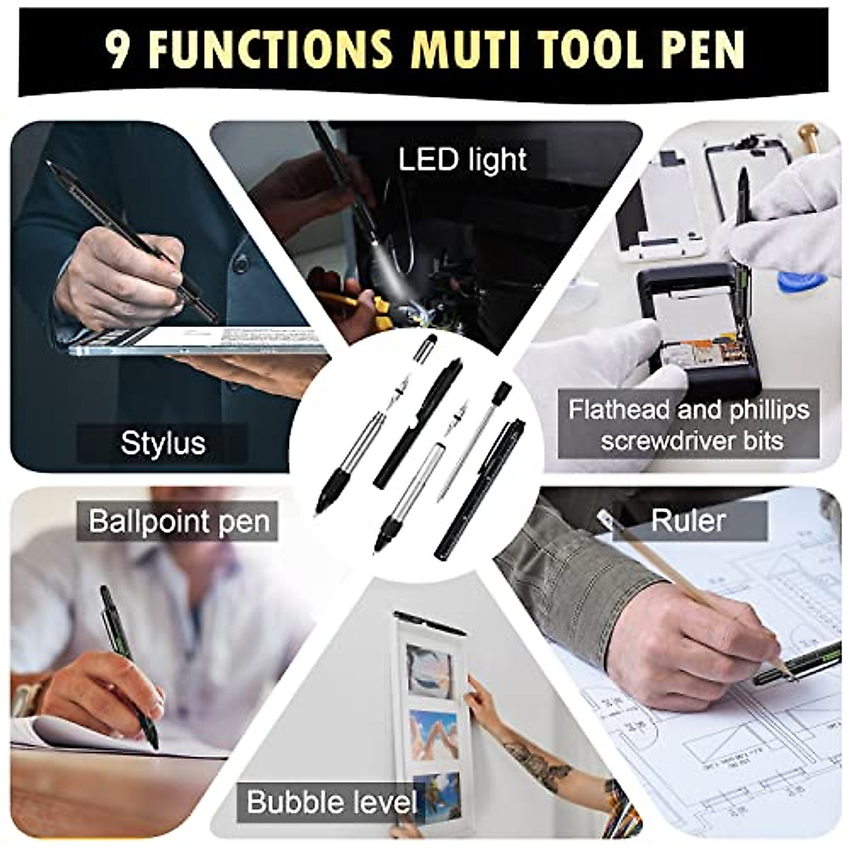 Yinkin 9 Pcs Father's Day Gifts for Dad Included 20 oz Tumbler with Straw 9 in 1 Multitool Pen 11 in 1 Survival Card Tool Magnetic Wristband Magnetic Grabber Gift Box for Men