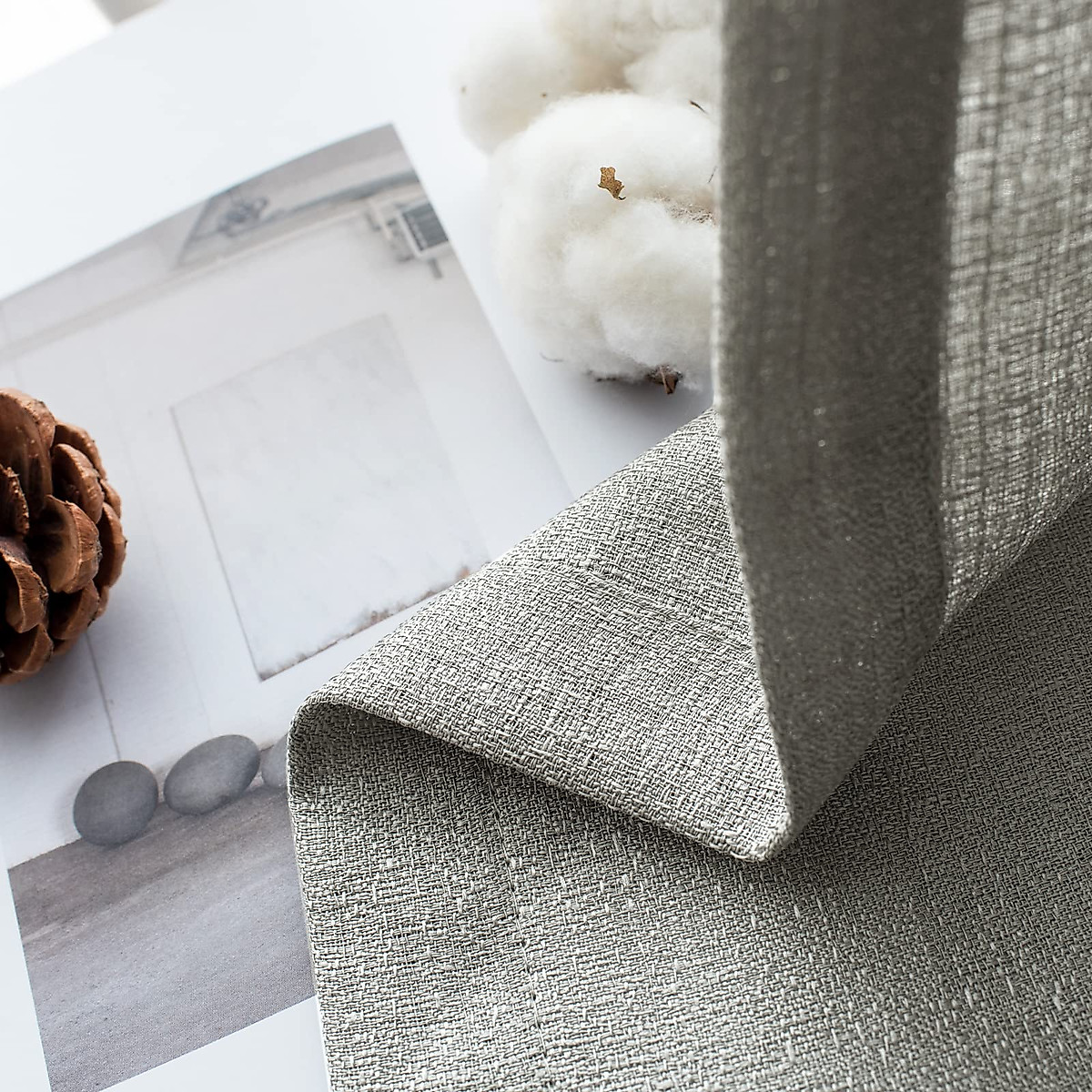 Melodieux Grey Semi Sheer Curtains 84 Inches Long for Living Room - Linen Look Bedroom Grommet Top Voile Drapes, 52 by 84 Inch (2 Panels)