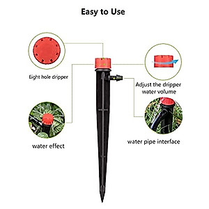 La Farah 50pcs Drip Emitters for 1/4" Drip Irrigation Tubing, Adjustable 360 Degree Water Flow Drippers on 5" Arrow Stake, Garden Irrigation Drippers for (4-7mm) Watering System