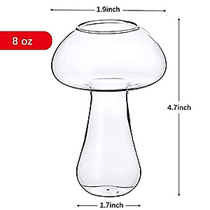 USEEKRIL Mushroom Glasses Creative Mushroom Shaped Drinks Cup Set of 2 Clear Mushroom Cocktail Glass Cups 8oz Wine Glasses for Party Drinking for KTV Home Bar Club (Transparent)