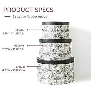 Soul & Lane Floral Hat Round Boxes with Lids - Set of 3: Nesting Cardboard Hat Storage, Large Black Print Hat Cases, Round Decorative Keepsake Boxes, Stacking Paper Mache Craft Boxes