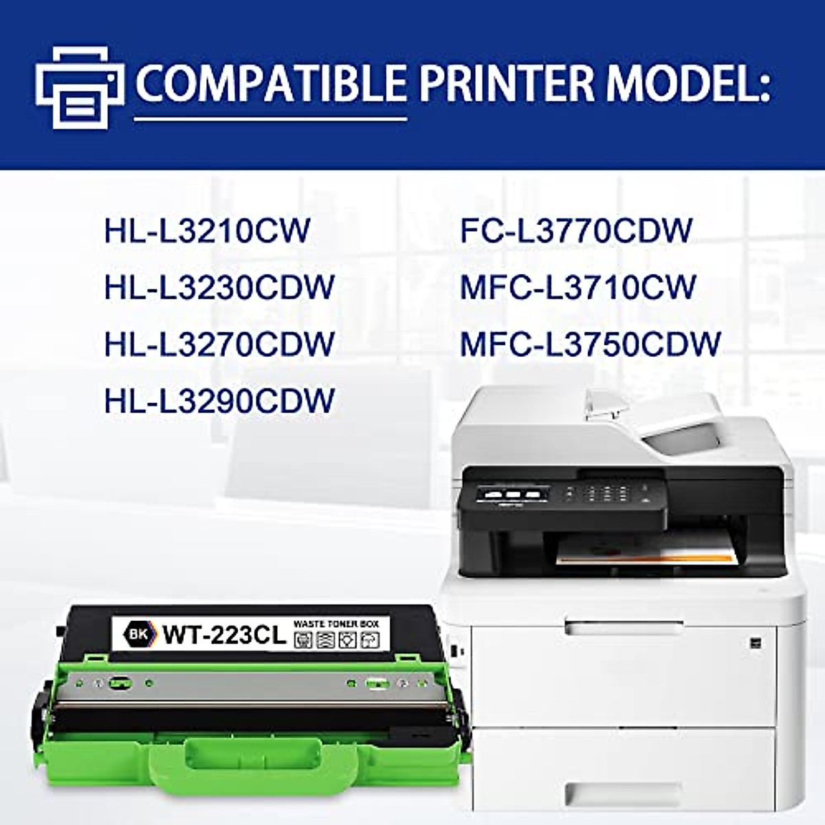 BERYINK WT223CL Compatible WT-223CL Waste Toner Box Replacement for Brother HL-L3210CW HL-L3230CDW HL-L3270CDW HL-L3290CDW FC-L3770CDW MFC-L3710CW MFC-L3750CDW Printer (1 Pack, Black)