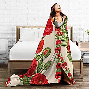 Red Flower Soft Throw Blanket All Season Microplush Warm Blankets Lightweight Tufted Fuzzy Flannel Fleece Throws Blanket for Bed Sofa Couch 50"x40"