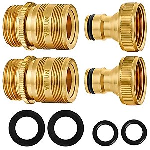 YELUN Garden Hose Quick Connect Solid Brass 3/4 inch GHT External Thread Easy Connect Fittings No-Leak Water Hose Male Quick Connector and Female product adapters (2 SETS)