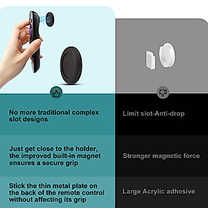 WALLFID 5 Pack N52 High Magnetic Remote Control Holder Wall Mount Holders Hole-Free Phone Charging Organizer Storage Containers For Home Office School Supply Storage.(Black Enhanced version)