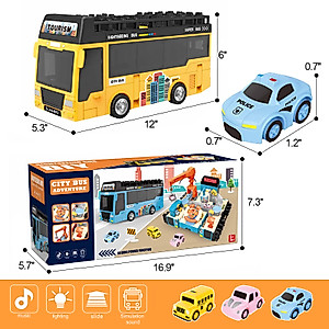 Itcaoseklu Race Track Car Adventure Bus Toys, Tranforming Bus with Sound and Light Simulation Steering Wheel,Vehicle Toy Gift for 3 4 5 6 7 8 Year Old Kids Boys Girls, Yellow