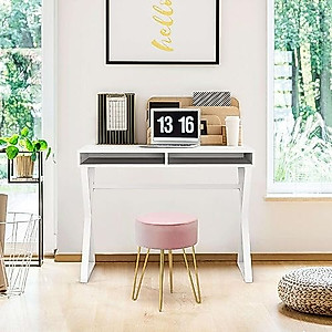 KJNS Vanity Table Set Writing Desk Makeup Table w/Round Velvet Stool Pink Vanity Desk Makeup Vanity Side Tables Bedroom Vanity Table Portable Desk Vanity Set