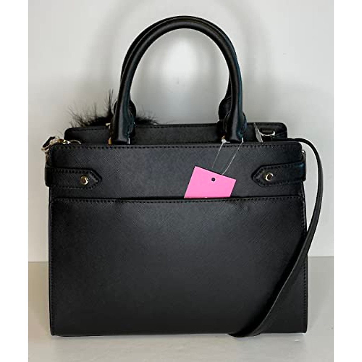 Kate Spade New York Staci MD Satchel bundled with matching Slim Bifold Wallet and Fur Pom (Black)