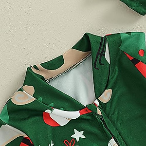 Mialoley Infant Baby Christmas Jumpsuit Long Sleeve V Neck Zipper Front Romper Bowknot Headband Spring Fall Winter Casual (Green, 6-9 Months)