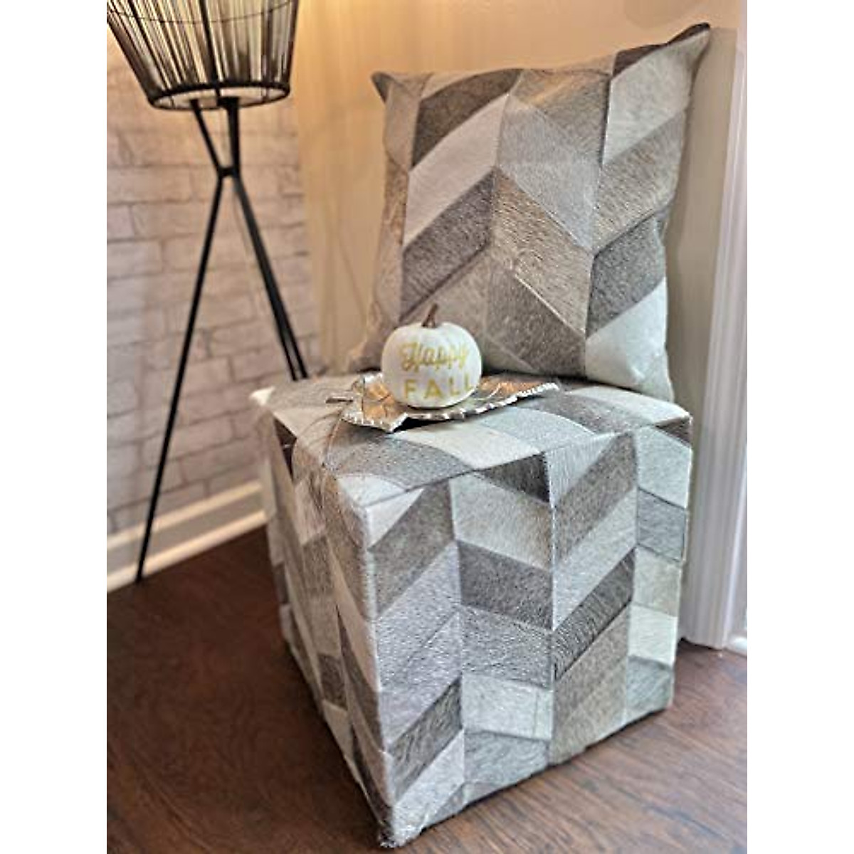 Noori Rug 1 Pillow, Cowhide Chevron Grey