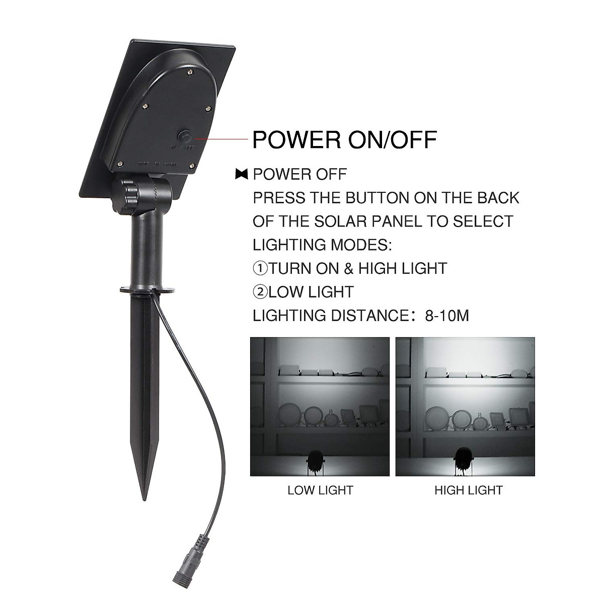 T-SUN Solar Spotlights, Outdoor LED Solar Lights, Waterproof Auto ON/Off Solar Wall Lights for Garden,Driveway, Pathway, Pool Area(White)