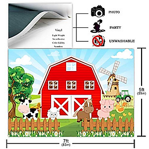 Avezano Farm Red Barn Backdrop for Kids Party Cartoon Farm Animals Birthday Party Photoshoot Photography Background Farm Theme Party Cake Table Banner Photobooth Decorations (7x5ft)